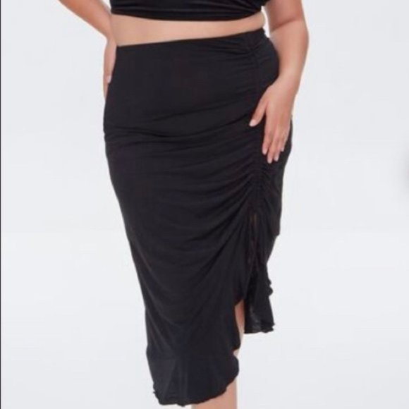 Forever 21 | Skirts | Forever 2 Nwts Ruched Black Drawstring Midi Skirt ...